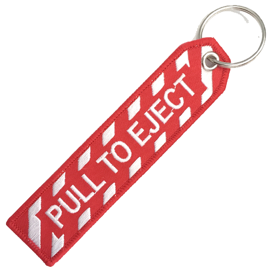 PULL TO EJECT RED AND WHITE KEYCHAIN — Blackbird Flight Wear